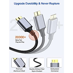 USB Micro B External Hard Drive Cable 1.5FT, Micro B USB 3.0 Cable USB A to Micro B Cord Compatible with Samsung Galaxy S5/Note 3, Seagate Hard Drive, Camera