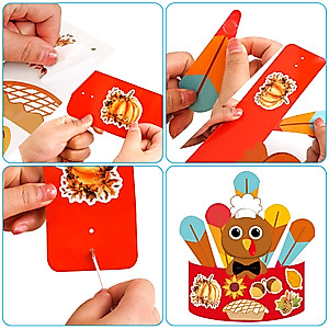 DIY Thanksgiving Turkey Craft Kits 12 PCS Fall Headbands Crowns Hats Party Decoration Supplies for Kids School Holiday Activity