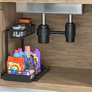 JUJEKWK Bathroom Organizer Under SInk 2 Pack, 2 Tier Under Sink Organizers and Storage, Drawer Organizer, L Shaped Cabinet organizer (Steel)