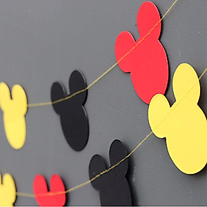 Mickey Mouse Garland | Baby Boy Birthday Decor | Tricolor Mickey Head Paper Garland | Cartoon Theme Party Supplies | Gender Reveal Parties Decors | Mickey Mouse Hanging Wall Decoration
