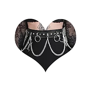 MJartoria Punk Waist Chain Belt Faux Leather Body Chains Body Jewelry Accessories Gothic Waist Jewelry for Women (Black)