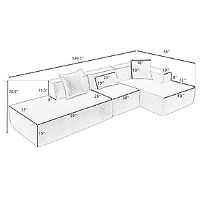 L-Shaped Combination Cloud Sofa Minimalist Modular Sectional Couch Towelling Fabric Floor Sofá 4-Seater Corner Couches Italian Tofu Block Corner Sofa&Couch, Right-Hand Facing Chaise Lounge
