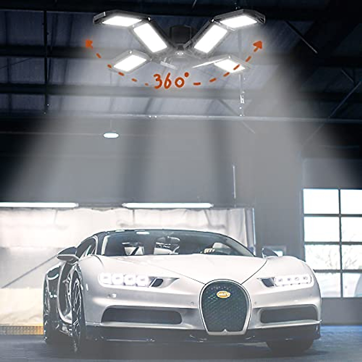 BUYMALLY 8 Panels LED Garage Light, 220W 22000LM Ultra-Bright Deformable Garage Ceiling Light, 6500K CRI 80+ Adjustable Panels Shop Lighting, E26/E27 Base, Workshop Basement Warehous Daylight Light