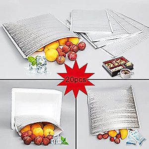 prettDliJUN 20Pcs Thermal Keep Cold/Hot Lunch Bag Food Pouch, Aluminum Foil Insulation Disposable Food Delivery Container