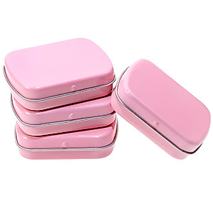 Mini Skater Small Metal Portable Storage Box, Mini Rectangle Empty Hinged Tins with Lid, Home Organizer for Drawing Pin, Pills, Candies, Earring and Jewelry Craft, 8Pcs (Pink)