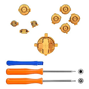 eXtremeRate Metal Gold Buttons for Xbox Core Wireless Controller, 9 in 1 Custom Accessories Aluminum Alloy Dpad ABXY Start Back Share Home Keys Replacement Parts for Xbox Series X & S Controller