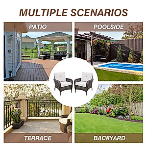 COOS BAY 2-Piece Outdoor Wicker Patio Chair, 2pc PE Rattan Dining Chairs for Garden, Lawn, Deck, Backyard, Beige/Brown