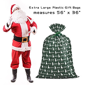 Loveinside Jumbo Large Plastic Gift Bag, Christmas Design Plastic Bag with Tag and Tie for Holiday - 56" x 36", 1 Pcs - Green Reindeer