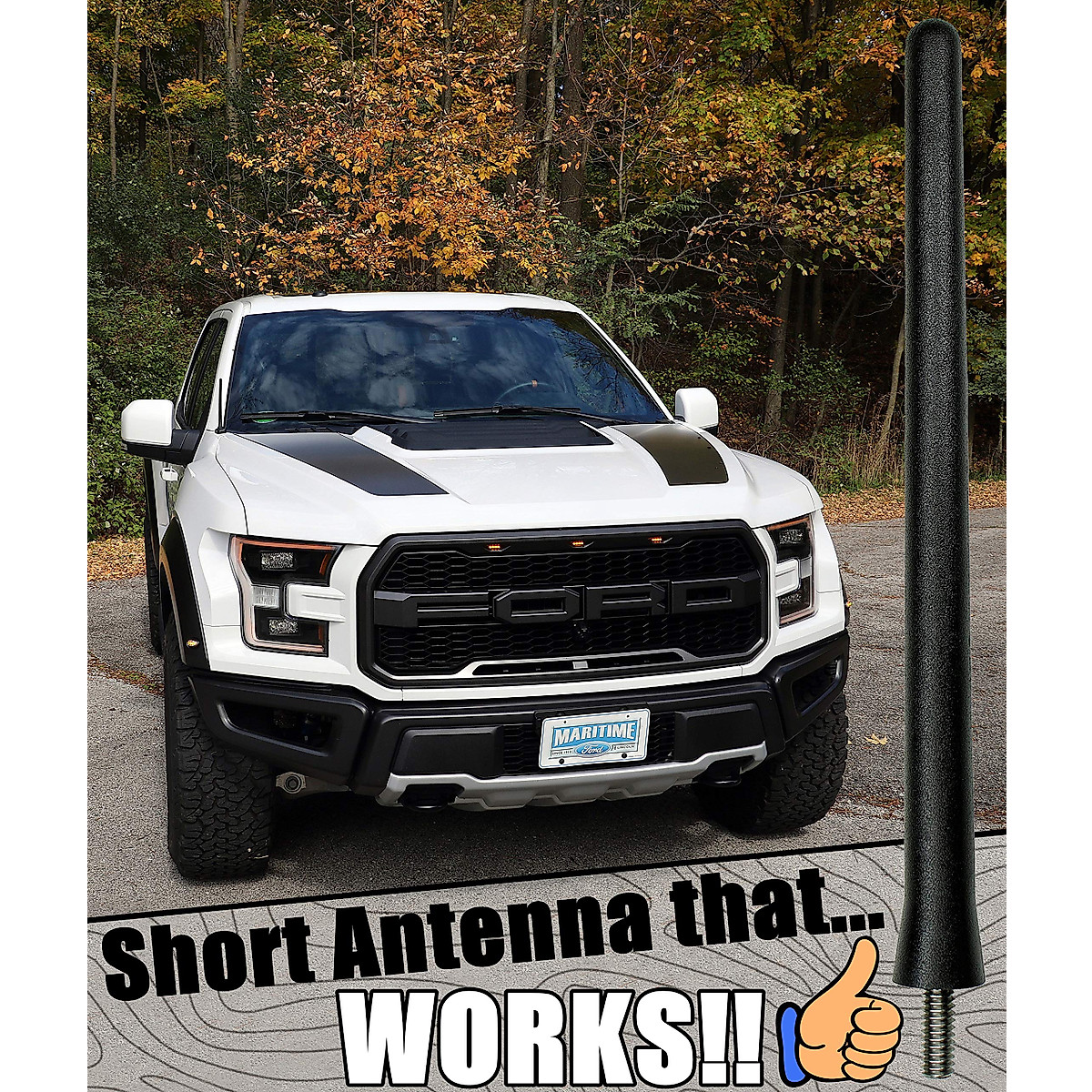 AntennaMastsRus - The Original 6 3/4 Inch is Compatible with Ford F-350 Super Duty (2017-2024) - Car Wash Proof Short Rubber Antenna - Internal Copper Coil - Premium Reception - German Engineered