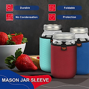 Desing Wish 64 oz Wide Mouth Mason Jar Neoprene Sleeve, 64oz Non-slip Cozy Insulated Glass Jars Protector Holder Sleeves 4.3 x 7.5 Inches - 4 Pack (Black/Red/Blue/Cyan)