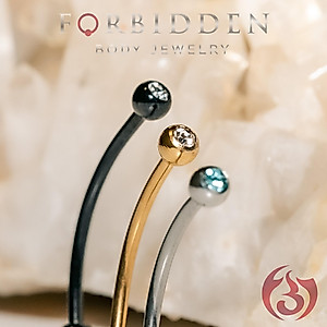 Forbidden Body Jewelry 16mm Surgical Steel Curved Barbell w/Gemmed Ends for Snake Eyes Tongue Piercing, Clear (Gold Tone)