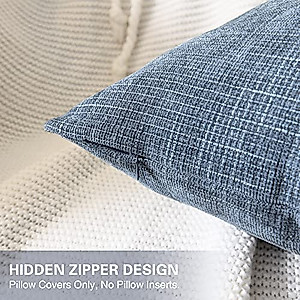 Yastouay 2 Pack Throw Pillow Covers 18 x 18, Farmhouse Decorative Throw Pillow Covers, Square Chenille Pillowcase Grey Blue Cushion Covers for Sofa Couch Bed Chair