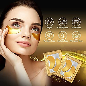 uniddis 24K Gold Under Eye Hydrogel Mask for Dark Circles, Fine Lines & Puffy Eyes | Infused with Collagen & Hyaluronic Acid | 100% Natural, Cruelty Free & Vegan | 20-PAIRS