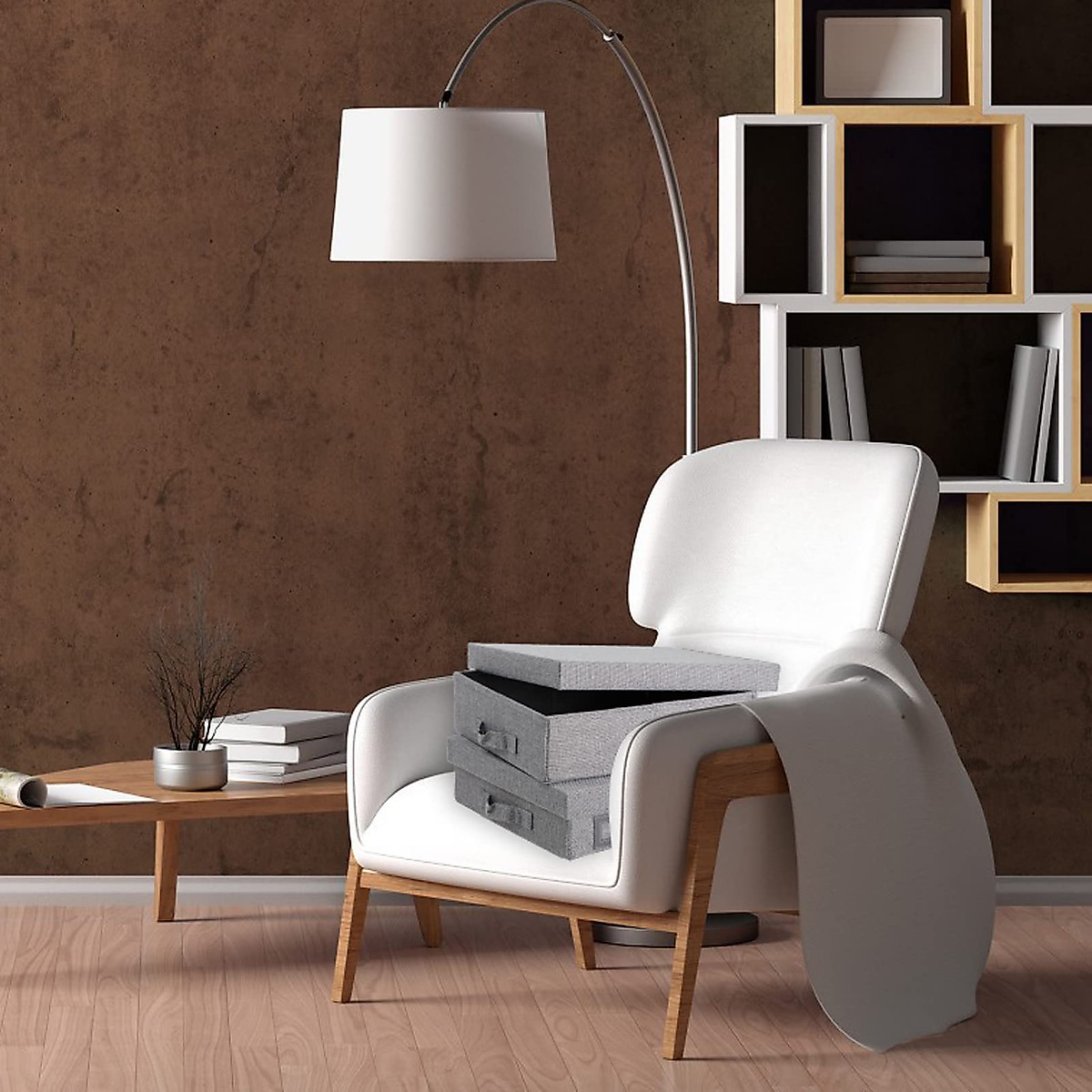 Mocolerno Linen Scrapbook Storage Box Photo Boxes Storage Document Letter File Box with Lid 14'' x 13''x 4'' Gray (1 pack)