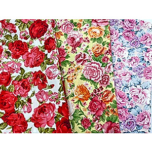 AMORNPHAN 3 Pcs 45" Vintage Summer Spring Season Roses Floral Rose Flowers Bouquet Printed Pattern Quilting 100% Cotton Fabric for Sewing Crafting DIY Patchwork Needlework Handmade Scrapbooking Shirt