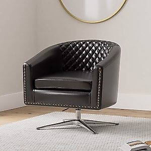 HOMHUM Swivel Accent Chair Set of 2, Faux Leather Barrel Chair, Accent Armchair with Soft Padded and Metal Base, Mid Century Modern Chair for Living Room, Bedroom and Office (Brown)