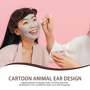 Beaupretty Face Wash Headband Bear Ears Headband Animal Ear Spa Headband Cute Makeup Hairband Shower Yoga Head Wraps for Girls Women (Coffee)