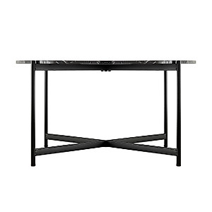 Danya B. Round Contemporary Marble Finish Veneer Top Black Metal Large Coffee Table - White or Black Marble (Black Marble)
