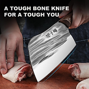 ZHANG XIAO QUAN SINCE 1628 Handmade Forged Ancient Bone Chopping Knife, Stainless Steel Professional Chinese Chopper Knife for Cutting Bones and Nuts