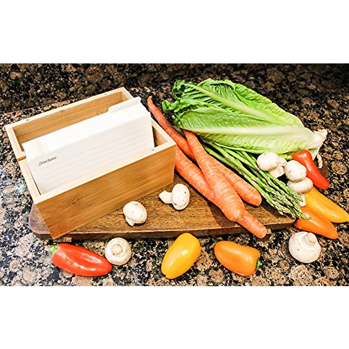 The Splendid Chef Recipe Set | Sturdy Bamboo Recipe Box with 20 Dividers and 100, 4x6 Recipe Cards