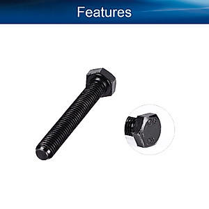 Yinpecly M10x65mm Hex Head Screw Bolts Fastener Grade 8.8 Carbon Steel Black 10pcs