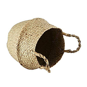 Woven Basket Seagrass Wickerwork Basket Rattan Foldable Hanging Flower Pot Planter (Color : Nature, Size : M)