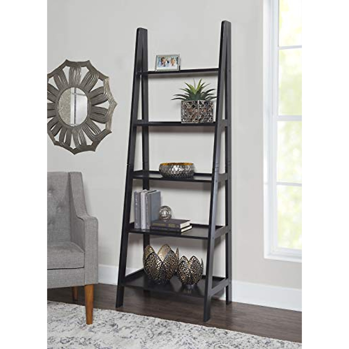 Linon Gleason Modern Classic Black Ladder Bookshelf