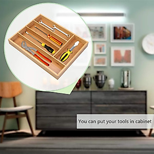 KAKUNM Kitchen Utensil Drawer Organizer Bamboo Silverware Organizer 13Inches Utensil Holder for Drawers Silverware Tray with 2pcs Insulation Pads ,Makeup Desk,Office,Living Room