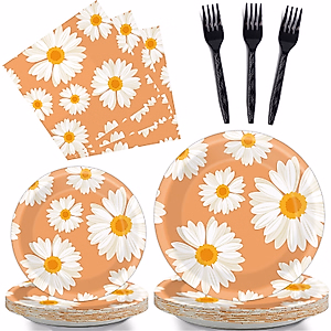 gisgfim 96 Pcs Daisy Flower Party Supplies Paper Plates Napkins Groovy Daisy Party Birthday Tableware Set Daisy Theme Decorations Favors for Girls Baby Shower Wedding Bridal Serves 24