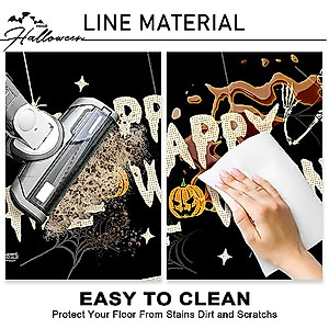 Tailus Happy Halloween Kitchen Rugs Set of 2, Skeleton Skull Spooky Bone Bat Spider Web Black Kitchen Mats Decor, Funny Holiday Floor Door Mat Party Home Decorations - 17x29 and 17x47 Inch