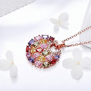 Merdia Crystal Colorized Cubic Zirconia Laminated Flower Pendant Necklace with 15.75+1.57 in Extender Chain for Women | Necklace extender | Crystal Necklace | Flower Necklace | Rose Gold Multi Color Necklace
