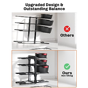 MUDEELA Adjustable 8-Tier Iron Pots and Pans Organizer for Cabinet, Silver, Protective Kitchen Storage