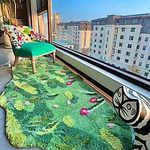 Green Moss Rug 3D Floral Moss Carpet,Runner Rugs for Bedroom with Rubber Backing, Washable Bathroom Runner Rug, Super Soft Plush Non Slip Long Rug, Aesthetic Rug -32x79in
