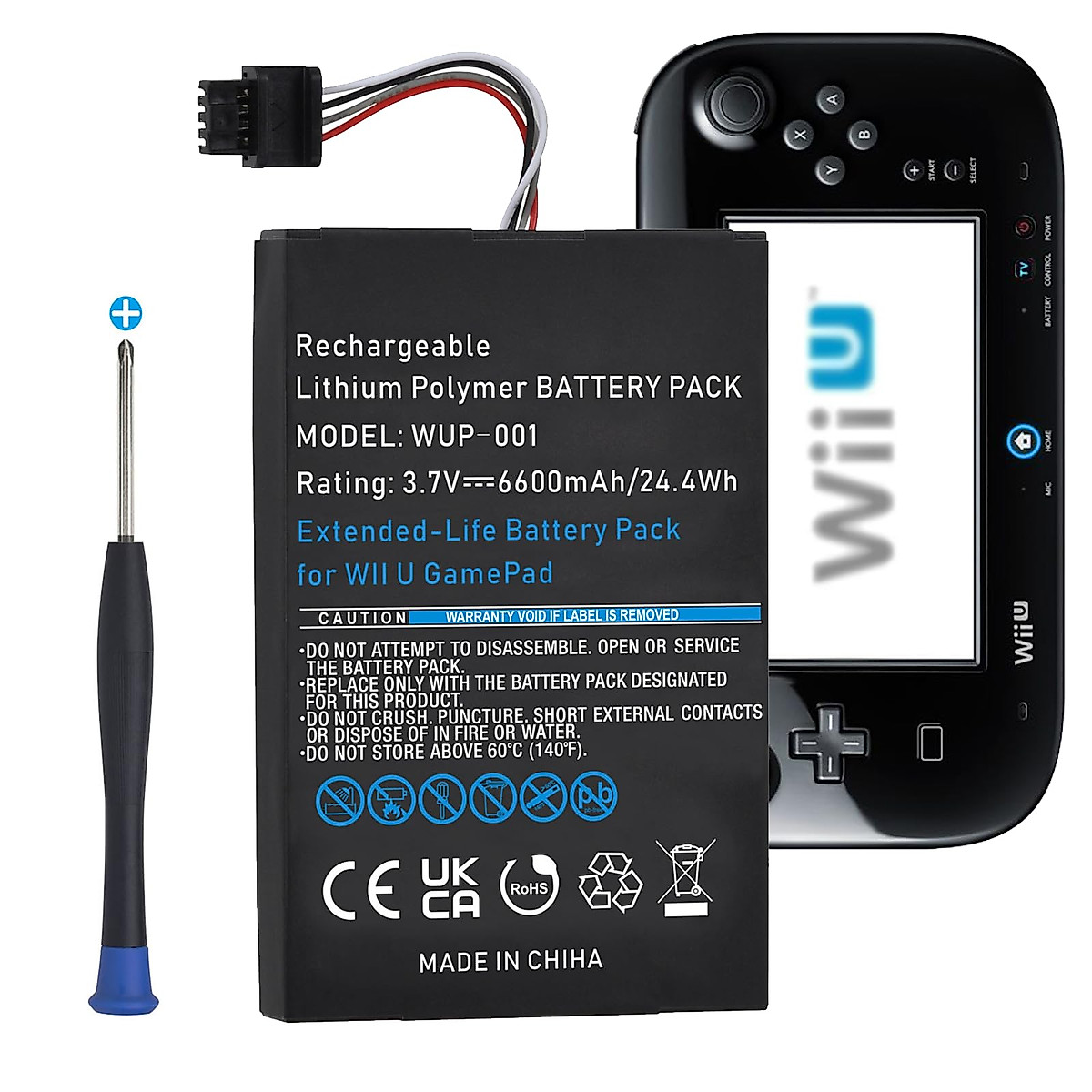 Pickle Power 6600mAh Wii U Gamepad Battery, Rechargeable Wii U Battery Replacement for Nintendo Wii U Gamepad WUP-010 WUP-012