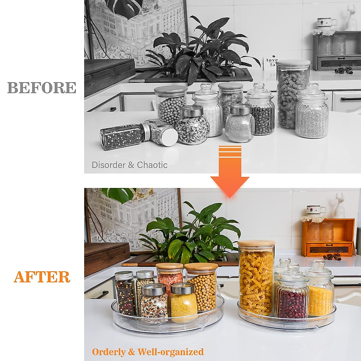 SjYsXm 2 Pack 10.63 inch Lazy Susan Organizer, Clear Lazy Susan Organizer Set for Cabinet, Rotating Lazy Susan Turntable Organizer Spice Rack Organizer for Kitchen Fridge Pantry Countertop Bathroom