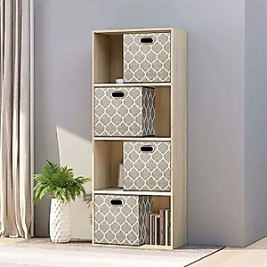 i BKGOO Cloth Storage Bins Set of 4 Thick Fabric Drawers Foldable Cubes Basket Organizer Container with Dual Metal Handles for Shelf Cabinet Bookcase Boxes Grey-Brown 13x13x13 inch