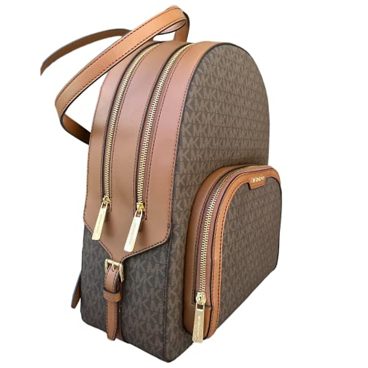 Michael Kors Jaycee Large Backpack School Bag Bundled with Michael Kors Jet Set Travel Large Trifold Wallet MK Signature (Brown MK)