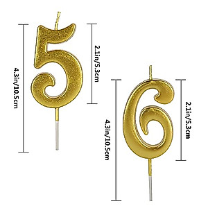 65th & 56th Number Birthday Candles for Cake Topper, Number 65 56 Glitter Premium Candle Party Anniversary Celebration Decoration for Kids Women or Men, Gold