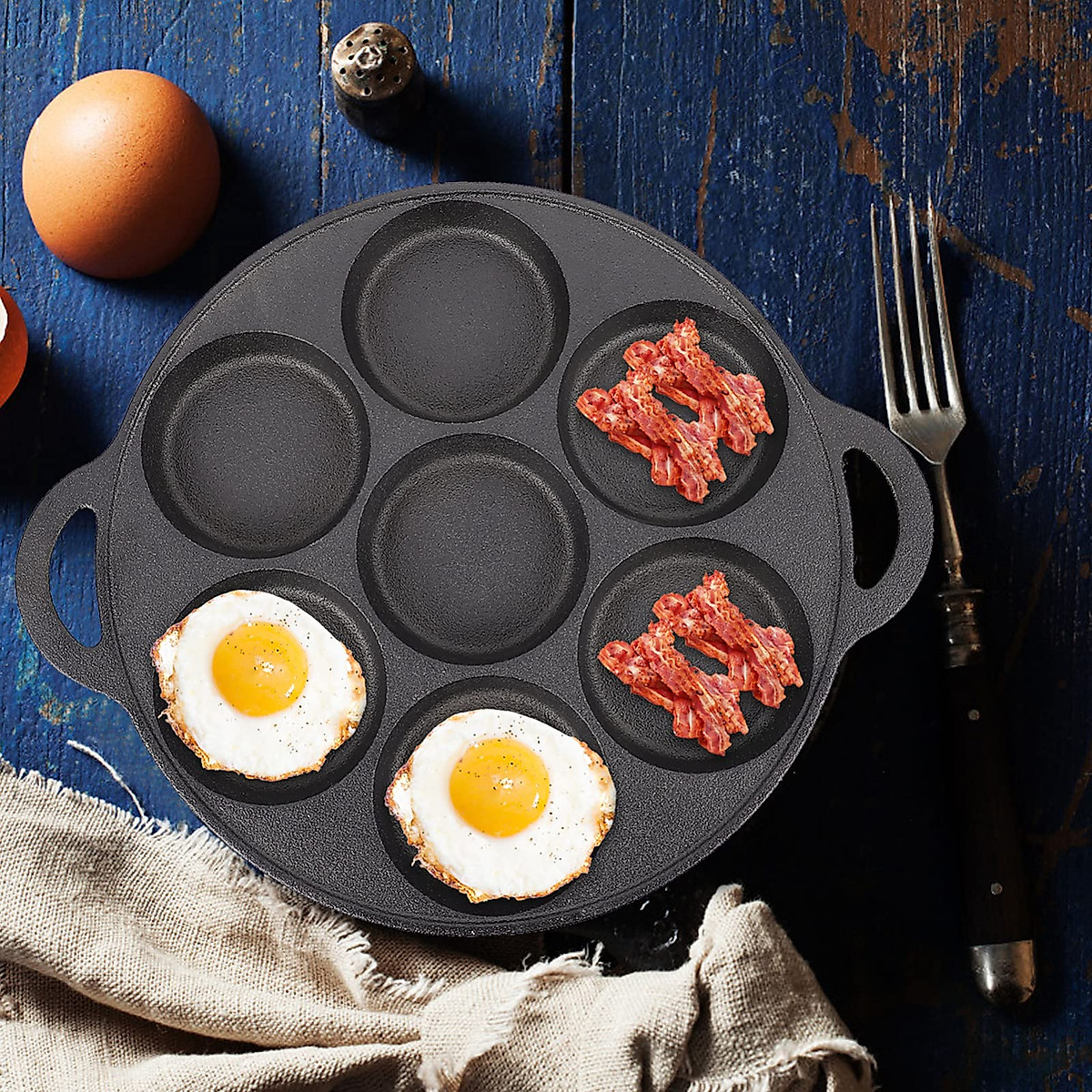 Cabilock 6 Cup Egg Frying Pan Non Stick Egg Burger Steak Pan Breakfast Skillet Cooker Multipurpose Pancake Pan Omelet Cooker Griddle