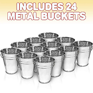 ArtCreativity Large Galvanized Metal Buckets with Handles, Set of 24, 5 Inch Metallic Pails, Rustic Wedding Decorations, Centerpieces for Party, Decorative Ice Buckets, Vase, Garden Planters