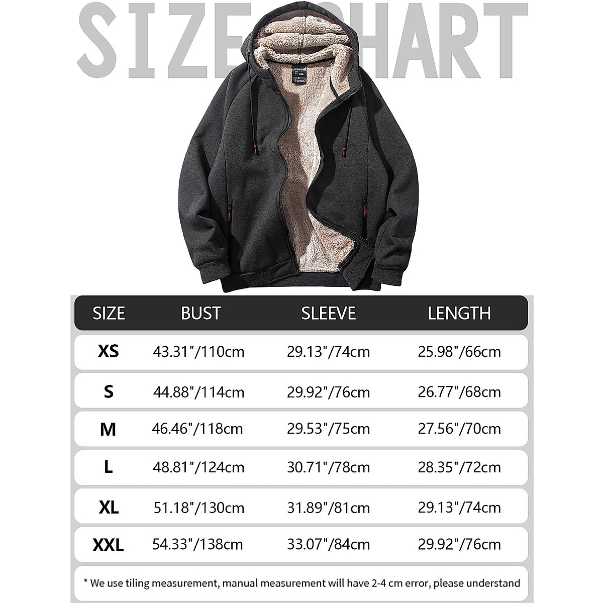 Gihuo Men's Winter Sherpa Lined Hoodie Zip Up Sweatshirt Heavyweight Warm Fleece Jacket with Pockets (Dark Grey, X-Large)