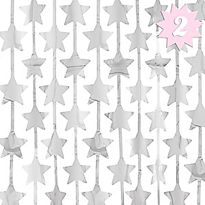 xo, Fetti Silver Star Foil Curtain Party Decorations - Set of 2 | Fourth of July, Bachelorette Matte Fringe Backdrop, Birthday Photo Booth,Wedding, New Years Eve