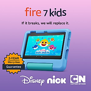 Amazon Fire 7 Kids tablet, ages 3-7. Top-selling 7" kids tablet on Amazon - 2022. Set time limits, age filters, educational goals, and more with parental controls, Blue