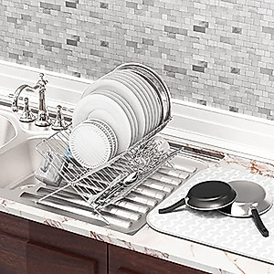 Simple Houseware Collapsible Dish Drying Rack w/ Dish Mat, Chrome