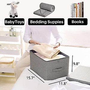 Clothes Storage 2 Pack, Storage Bins with Lids & Clear Window, Large Capacity Closet Organizer, Fabric Storage Containers for Clothing, Blanket, Comforter (M(15.7x11.8x9.8") for 15-20 T-shirts, Light Grey-1)