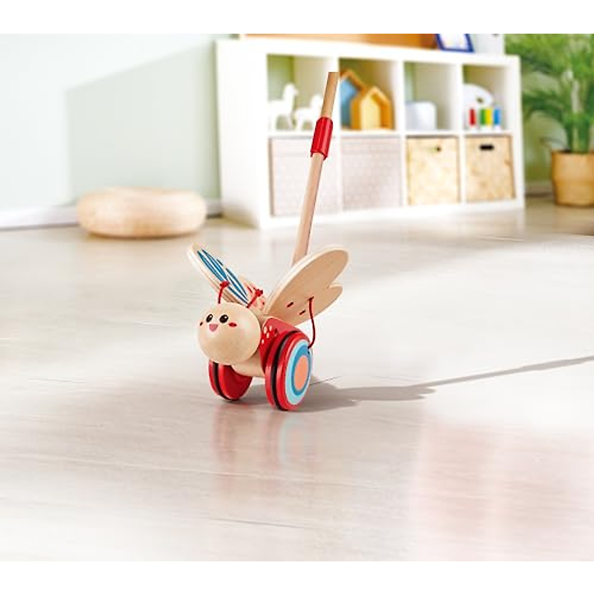 Award Winning Hape Butterfly Wooden Push and Pull Walking Toy, L: 6.3, W: 5.8, H: 22.2 inch, Red