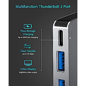 RayCue USB C Adapter for MacBook Pro/MacBook Air M1 M2 M3 2023 2022 2021 13" 15" 16",6 in 1 USB-C Hub MacBook Pro Accessories with 3 USB 3.0 Ports, USB C to SD/TF Card Reader and Thunderbolt 3 PD Port