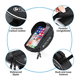 WOTOW Bike Phone Mount Bag, Waterproof Bicycle Cell Phone Front Frame Top Tube Handlebar Bag with Touch Screen Sun Visor Large Capacity Cycling Pouch Accessories for 6.5'' iPhone 12 13 XS Max XR