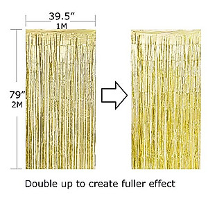 Allgala 4PK Metalic Tinsel Party Photo Backdrop Curtains Door Fringe Décor-Gold Matte-BD52403