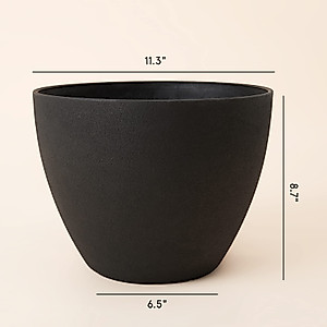 LA JOLIE MUSE Outdoor Planter Flower Pots Outdoor- 11.3 Inch Planter with Drainage for Indoor Outdoor Plants Flowers, Black, Set of 2